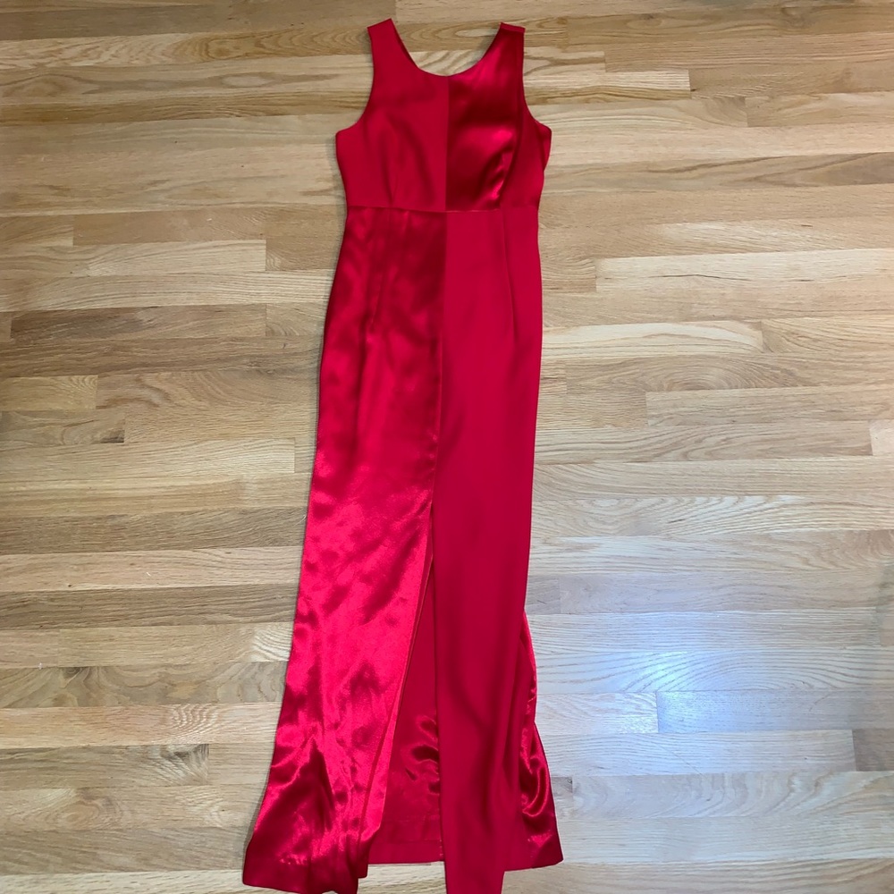 Red Color Block Evening Dress Criss Cross Back - Gem